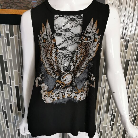 Vocal | Tops | Vocal Womens Black Embellished Cross Angel Wings Tank ...